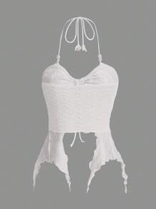 SHEIN ICON Drawstring Front Asymmetrical Hem Halter White Top | SHEIN UK