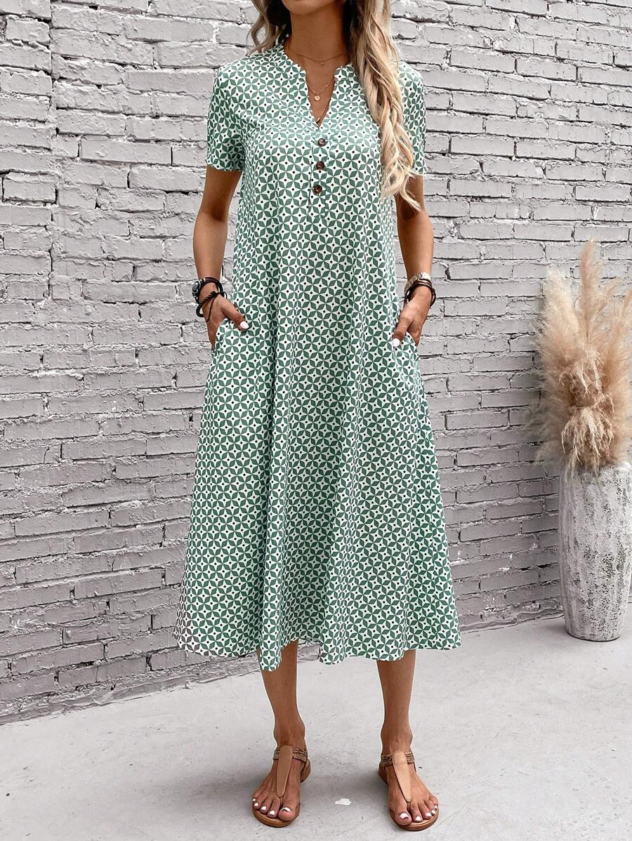 EMERY ROSE Allover Print Button Front Dress | SHEIN EUQS