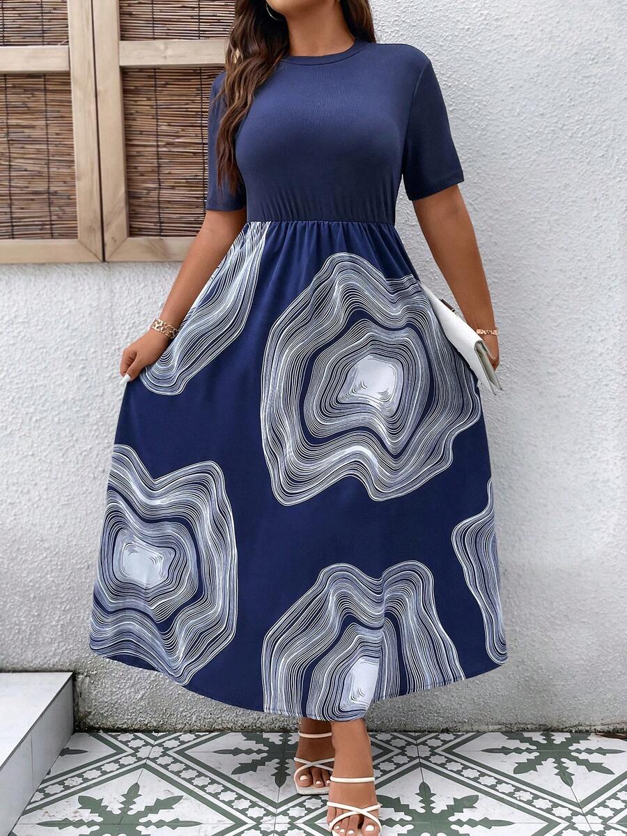 Plus Round Neck A-line Dress | SHEIN