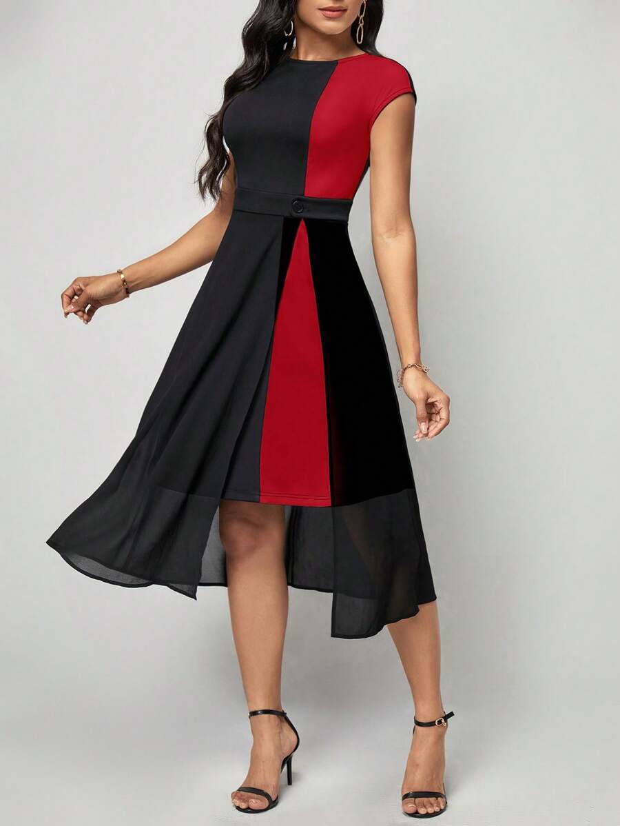 SHEIN Clasi Colorblock Mesh Hem Dress | SHEIN USA