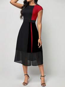 SHEIN Clasi Colorblock Mesh Hem Dress | SHEIN USA