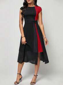 SHEIN Clasi Colorblock Mesh Hem Dress | SHEIN USA