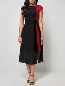 SHEIN Clasi Colorblock Mesh Hem Dress | SHEIN USA