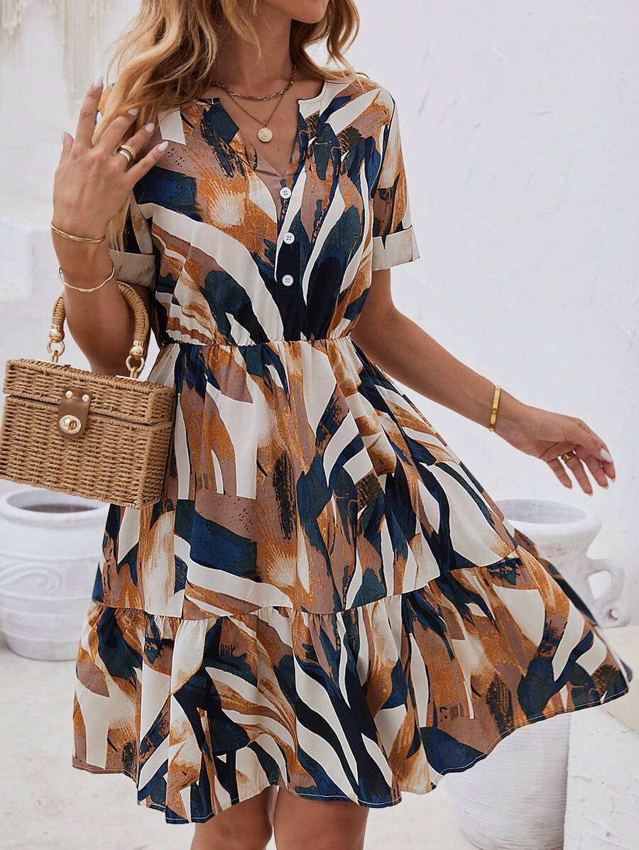 SHEIN LUNE Allover Print Ruffle Hem Dress | SHEIN USA