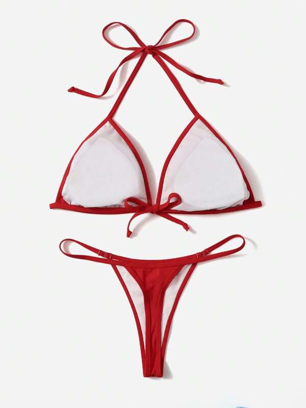 Shein Swim Basics Plain Halter Triangle Bikini Swimsuit Shein Usa