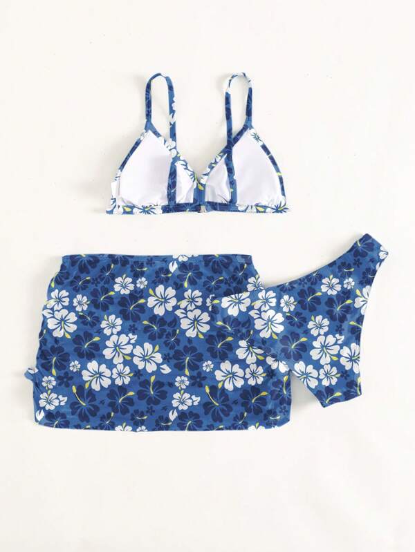 Shein Tween Girl Floral Print Bikini Swimsuit With Beach Skirt Shein Usa