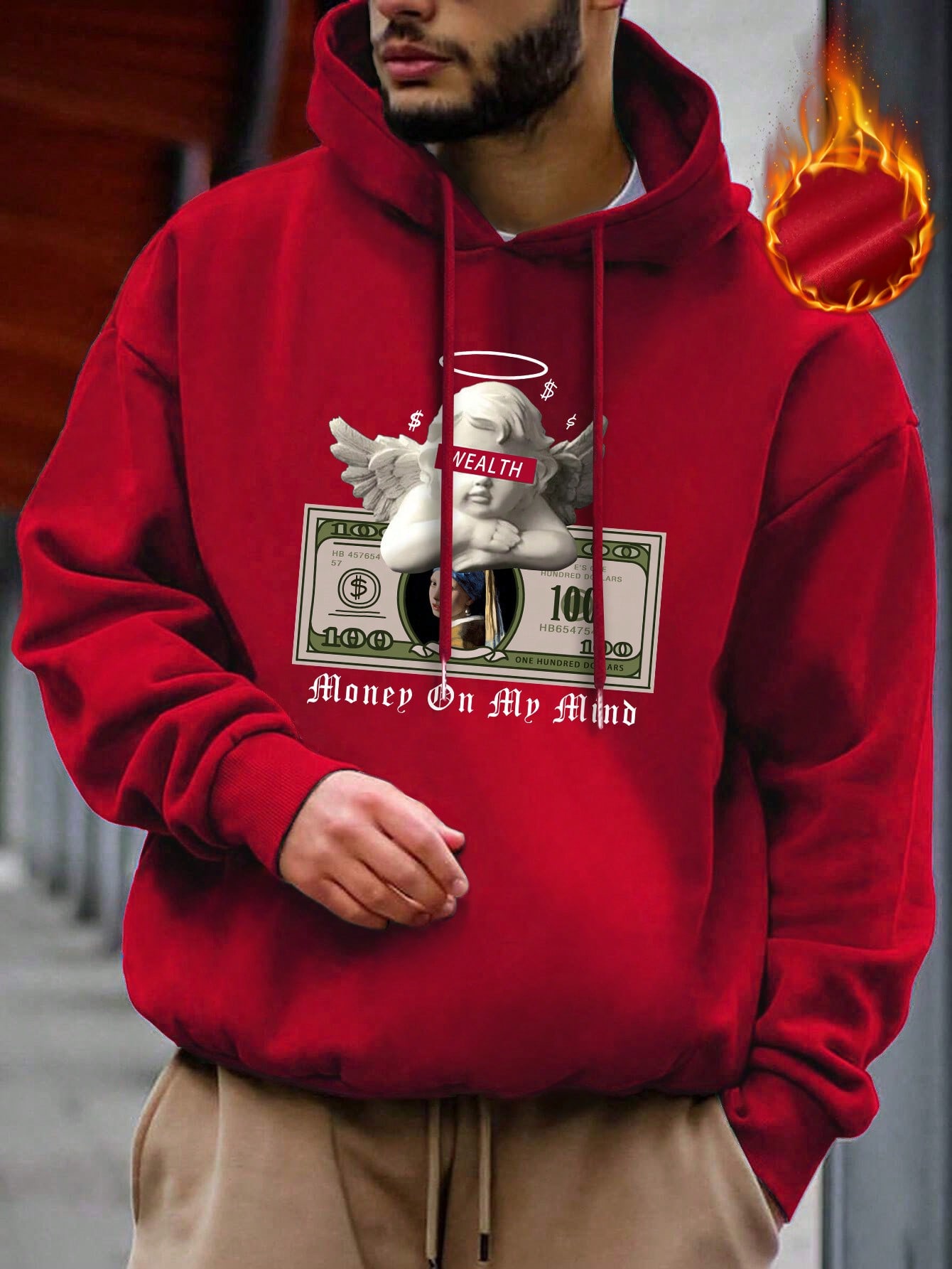 Manfinity EMRG Loose Fit Men's Slogan & Cash Print Drawstring Hoodie | SHEIN USA