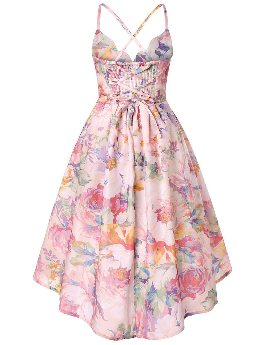 Teenager Mädchen Cami Kleid Mit Blume Muster Criss Cross Hinten