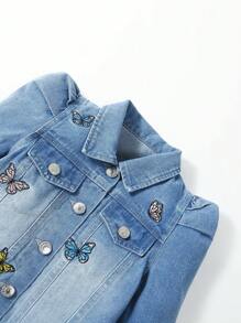 Young Girl Butterfly Embroidery Puff Sleeve Denim Jacket | SHEIN USA