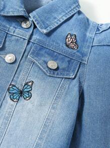 Young Girl Butterfly Embroidery Puff Sleeve Denim Jacket | SHEIN USA