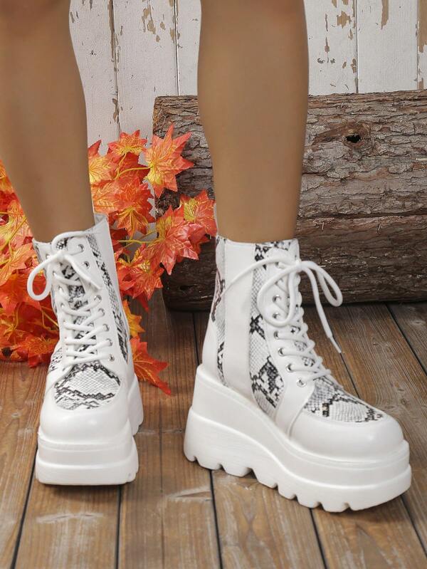 Laser Multicolor Snake Print Wedge Heel Platform Boots | SHEIN USA