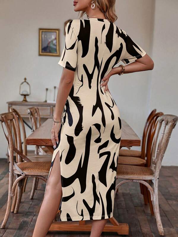 Shein Lune Allover Print Knot Front Dress Shein Usa