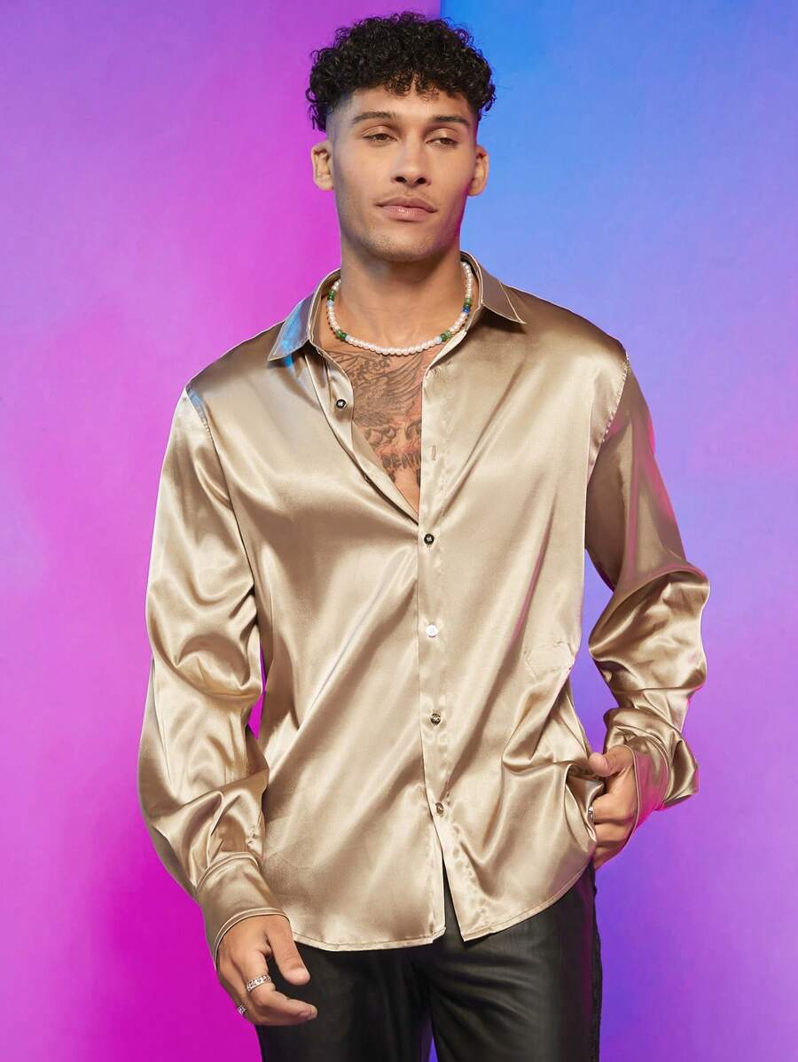 FeverCity Loose-Fit Men's Solid Color Button-Up Shirt | SHEIN USA