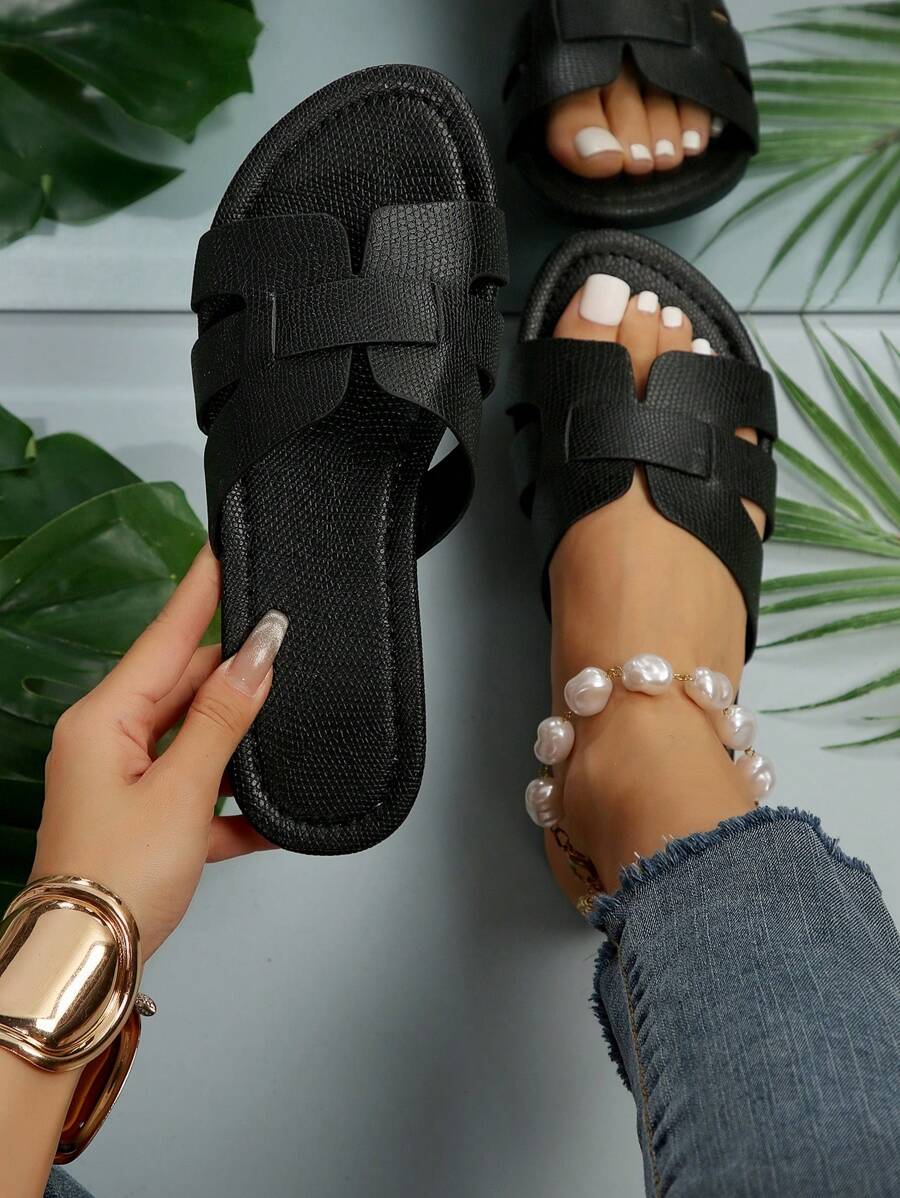 Women's Casual Comfortable Stylish Flat Sandals For Summer, Black Flat ...