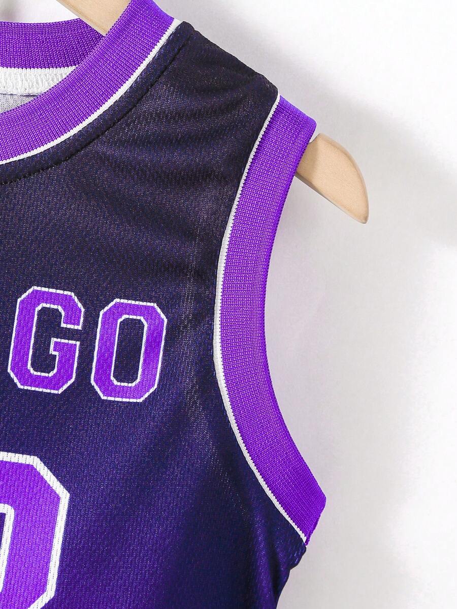 SHEIN Young Boy Letter Graphic Ombre Contrast Binding Basketball Jersey ...