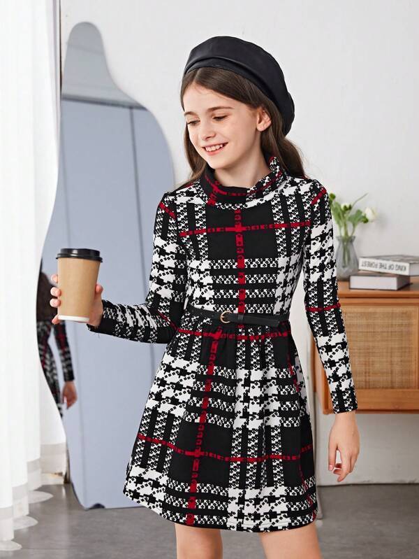 SHEIN Chica preadolescente Vestido con estampado de cuadros de cuello ...