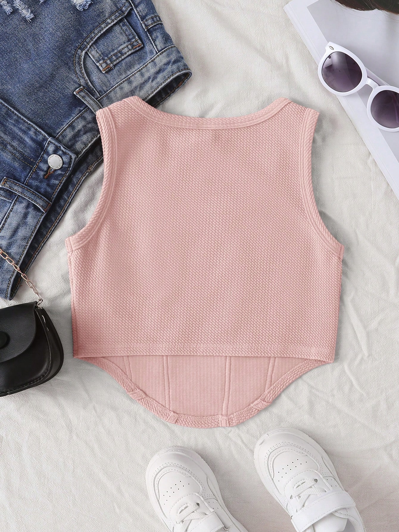 SHEIN Kids Cooltwn Tween Girl Square Neck Curved Hem Tank Top | SHEIN USA