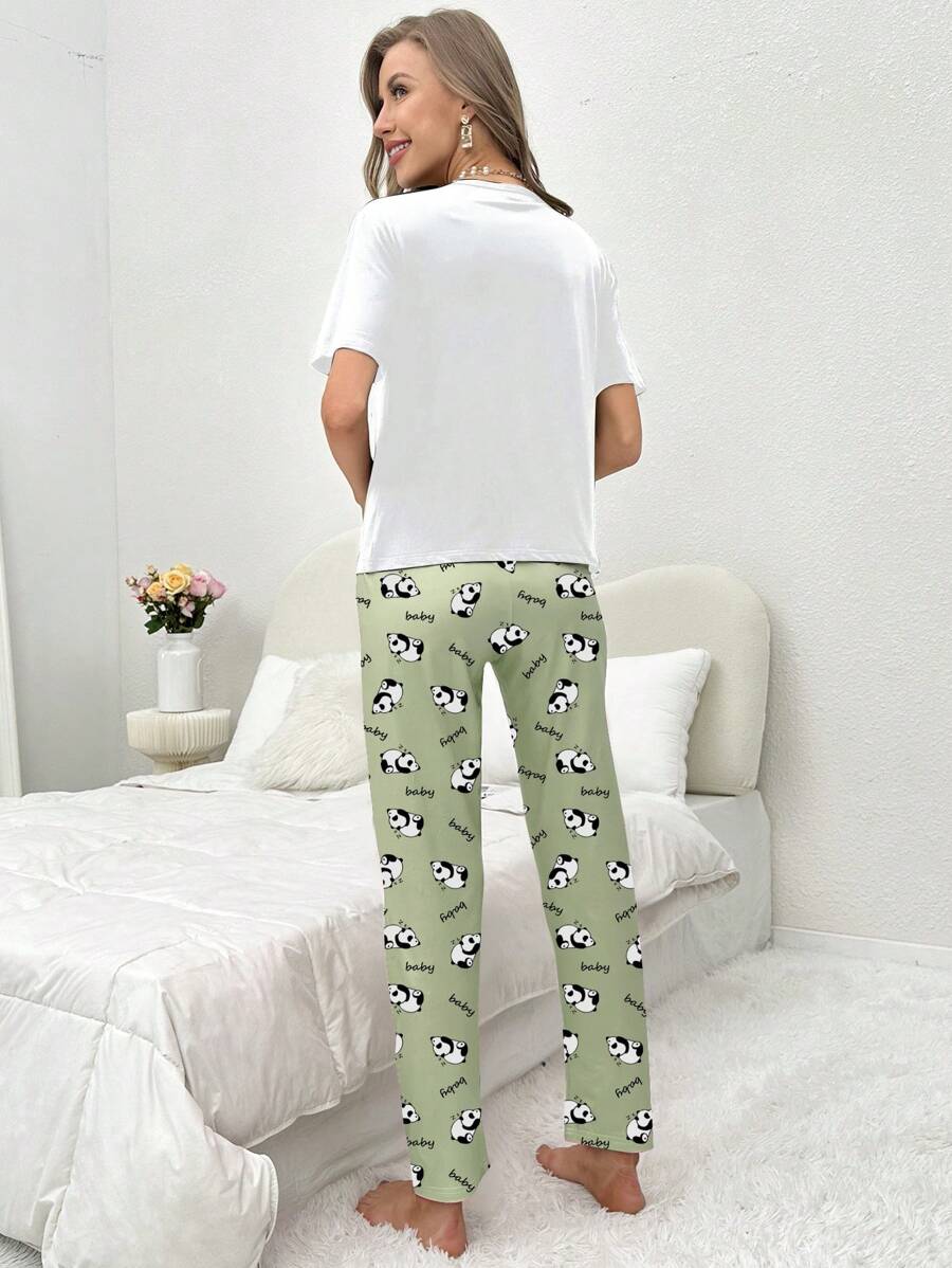 Panda & Slogan Graphic PJ Set | SHEIN USA