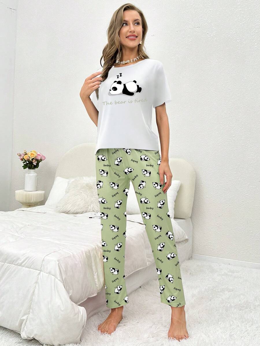 Panda & Slogan Graphic PJ Set | SHEIN USA