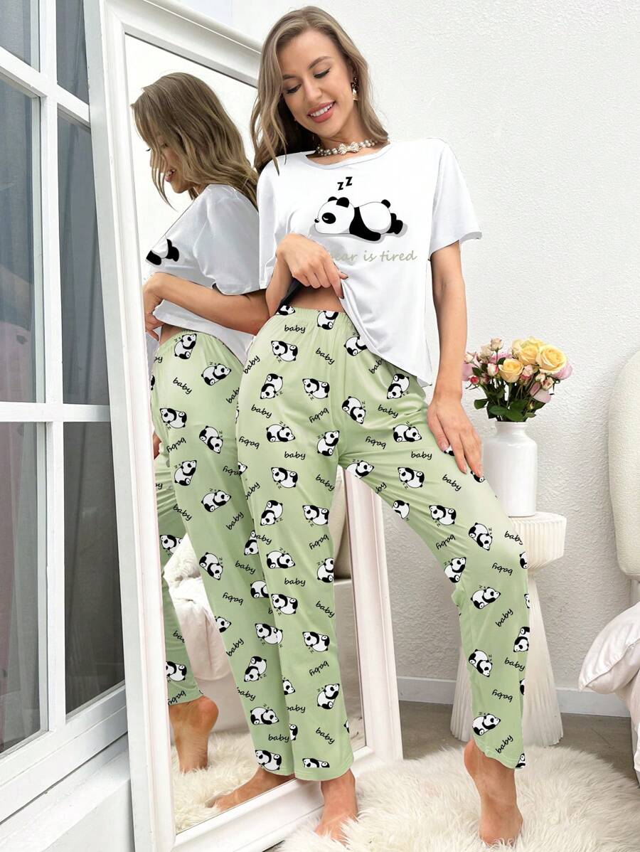 Panda & Slogan Graphic PJ Set | SHEIN USA