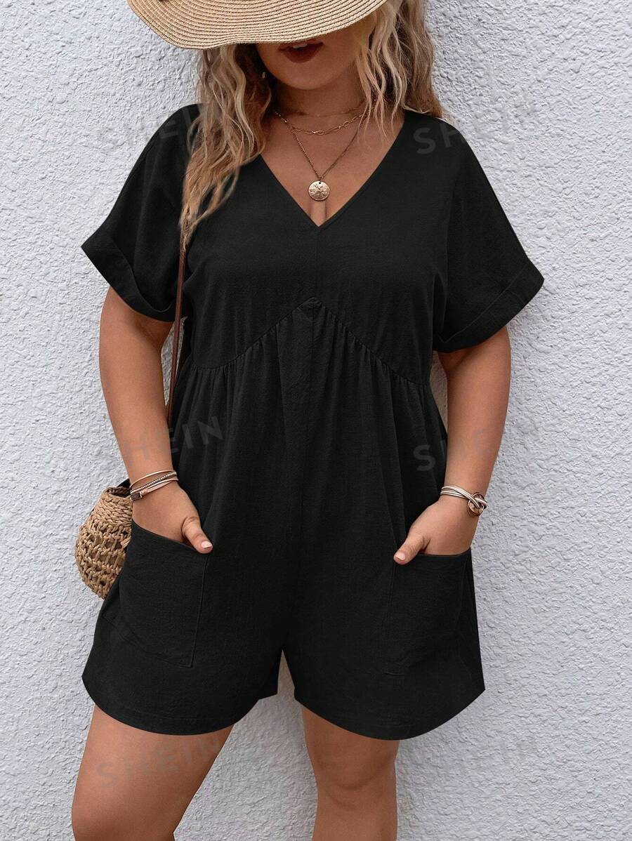 Shein Lune Plus Dual Pocket Batwing Sleeve Romper Shein Usa