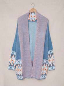 DOKOTOO Geo Pattern Drop Shoulder Open Front Cardigan | SHEIN USA