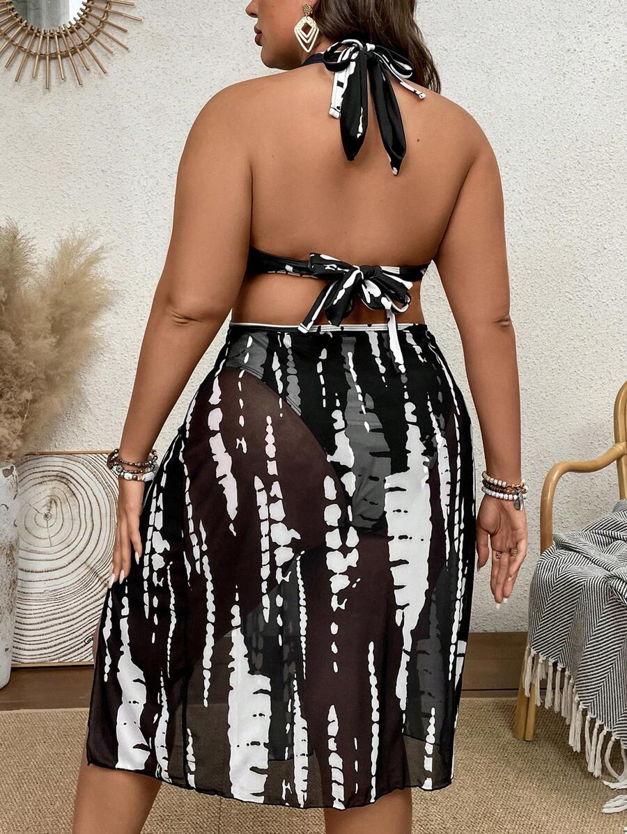 Swim Lushoire Summer Beach Plus Size Tie Dye Halter Swim Dress With ...