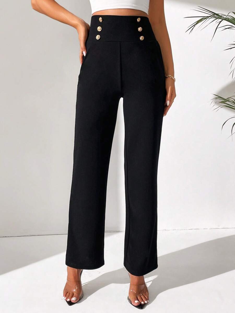 SHEIN Tall Solid Double Button Pants | SHEIN USA