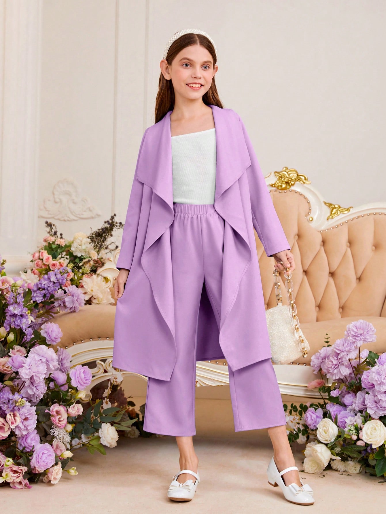 SHEIN Kids FANZEY Tween Girl Waterfall Collar Open Front Coat ...
