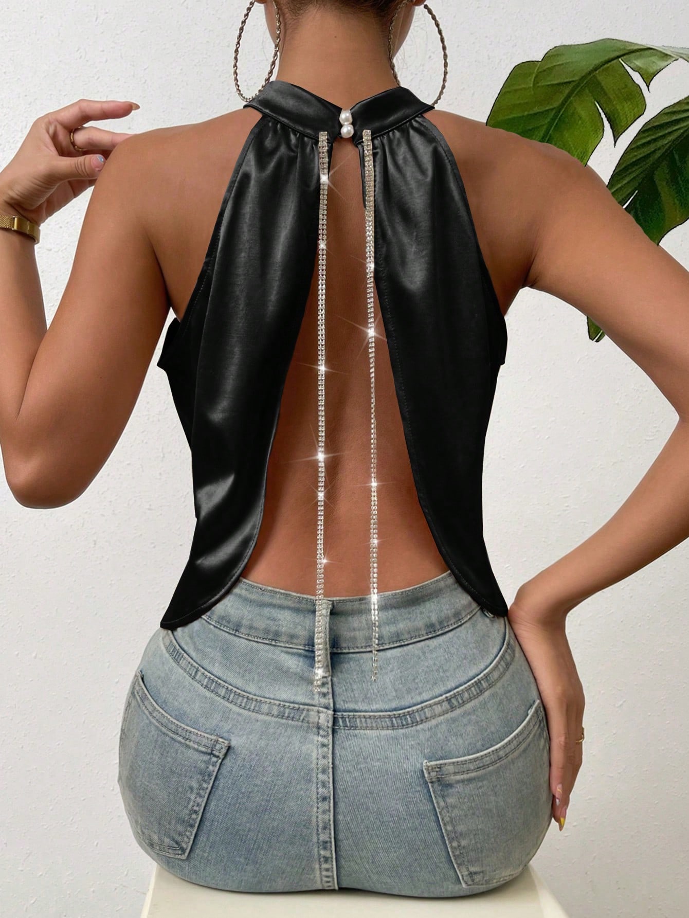 Shein Privé Top Halter Con Diamante De Imitación Con Diseño De Cadena