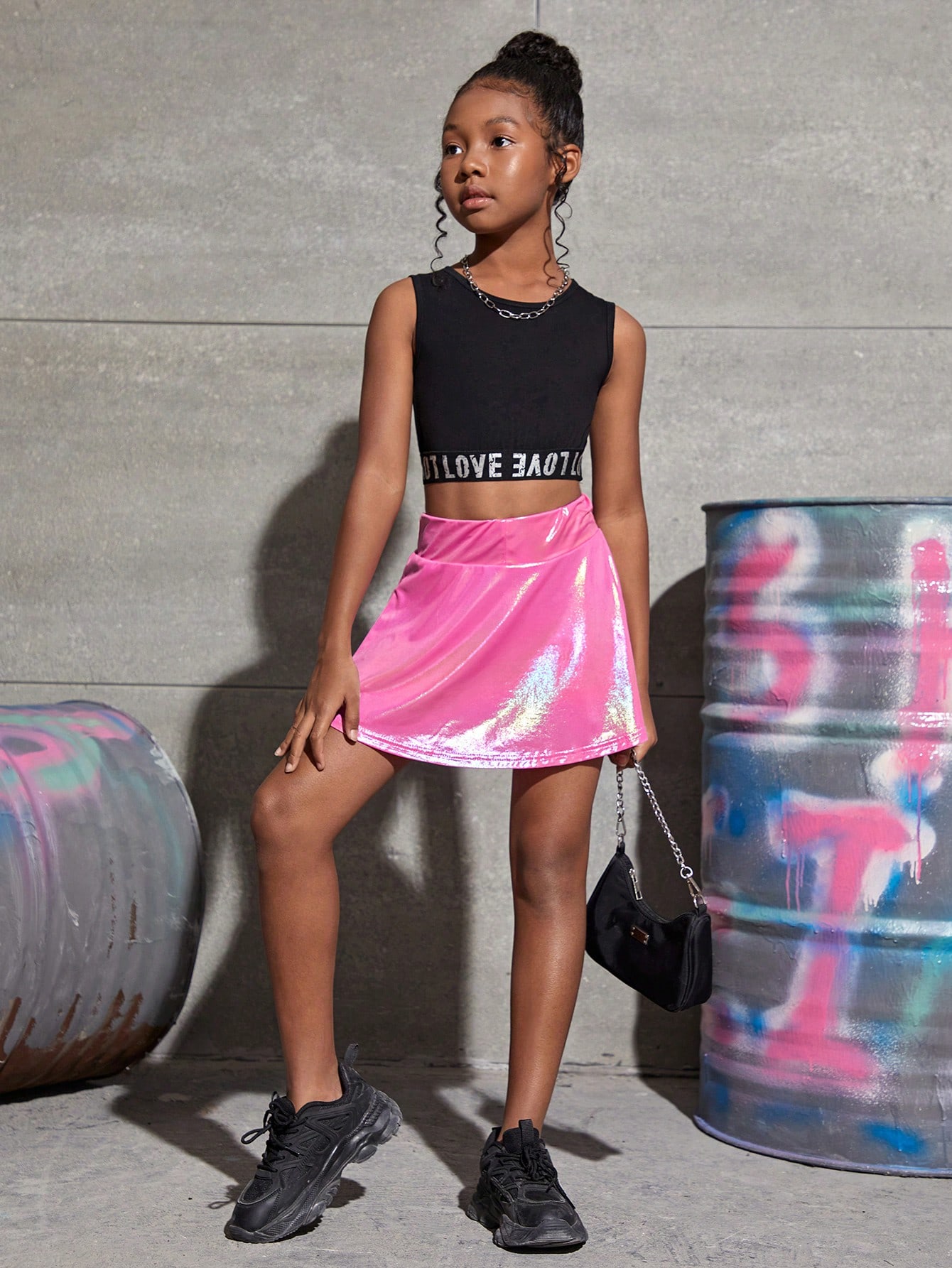 SHEIN Tween Girl PU Leather Skort With Phone Pocket | SHEIN USA