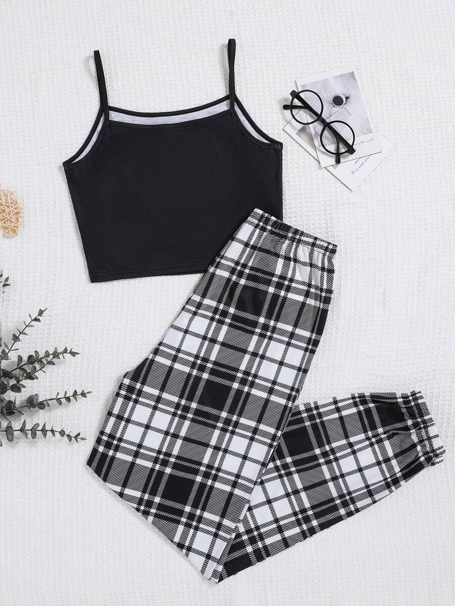 SHEIN Teen Girl Heart & Plaid Print Cami Top & Pants PJ Set | SHEIN EUR