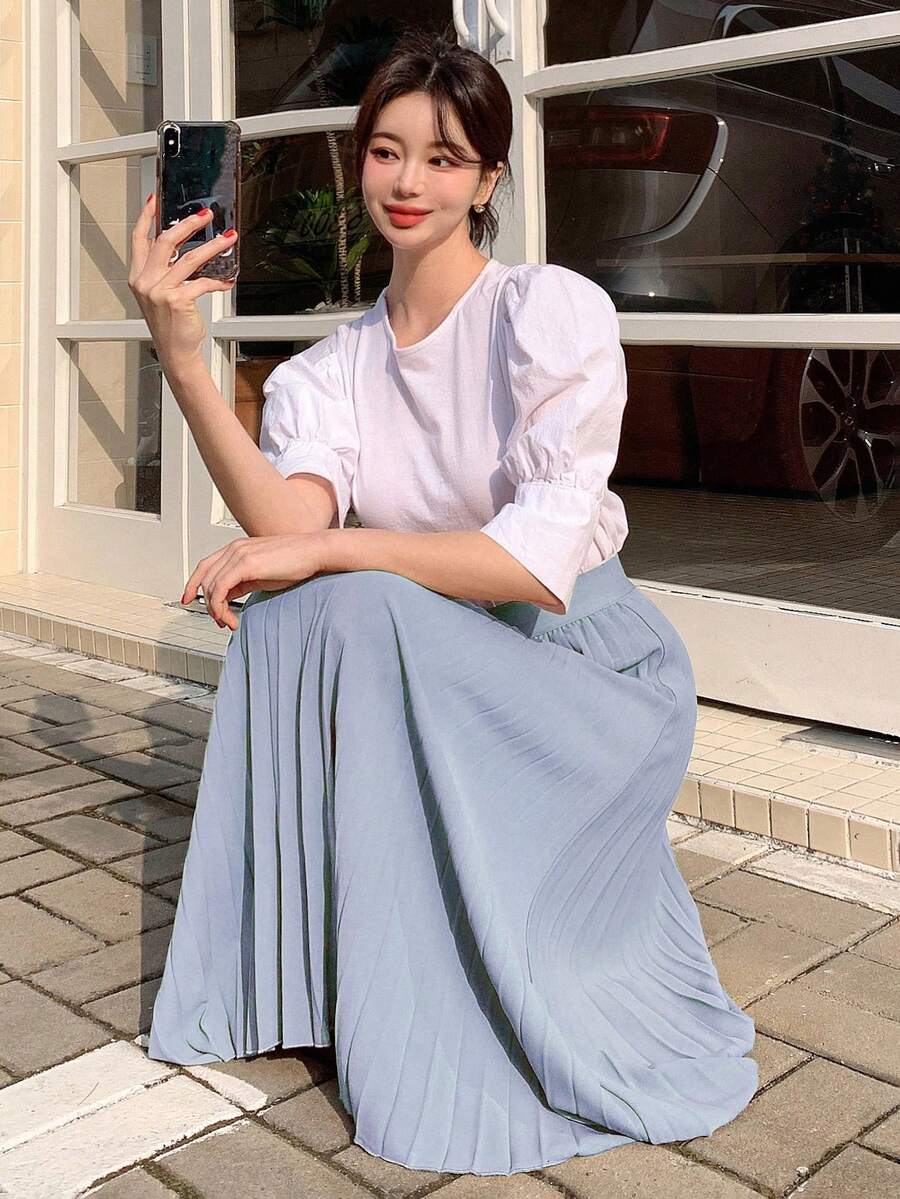 DAZY Women's Solid Color Preppy Style Pleated Skirt Summer | SHEIN USA