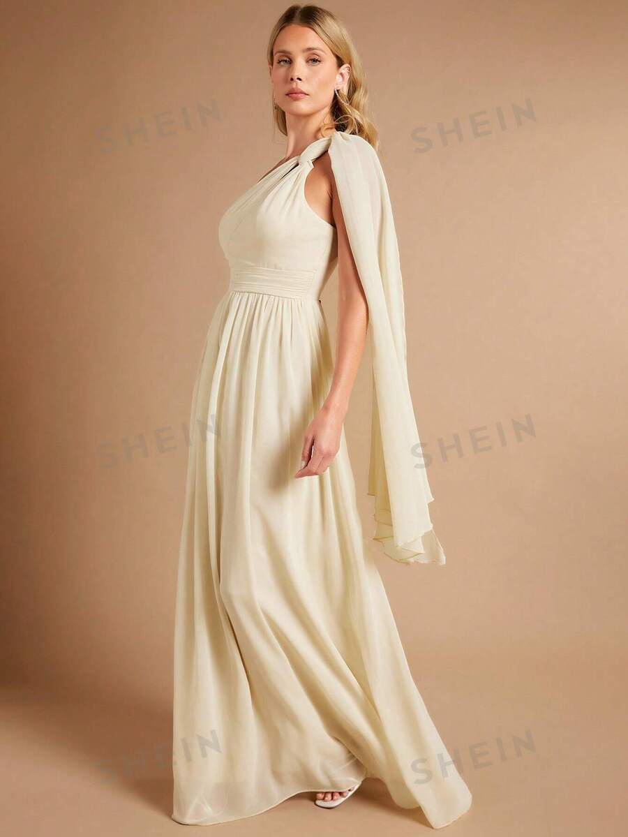 SHEIN Belle One Shoulder Cloak Sleeve Maxi Bridesmaid Dress | SHEIN USA