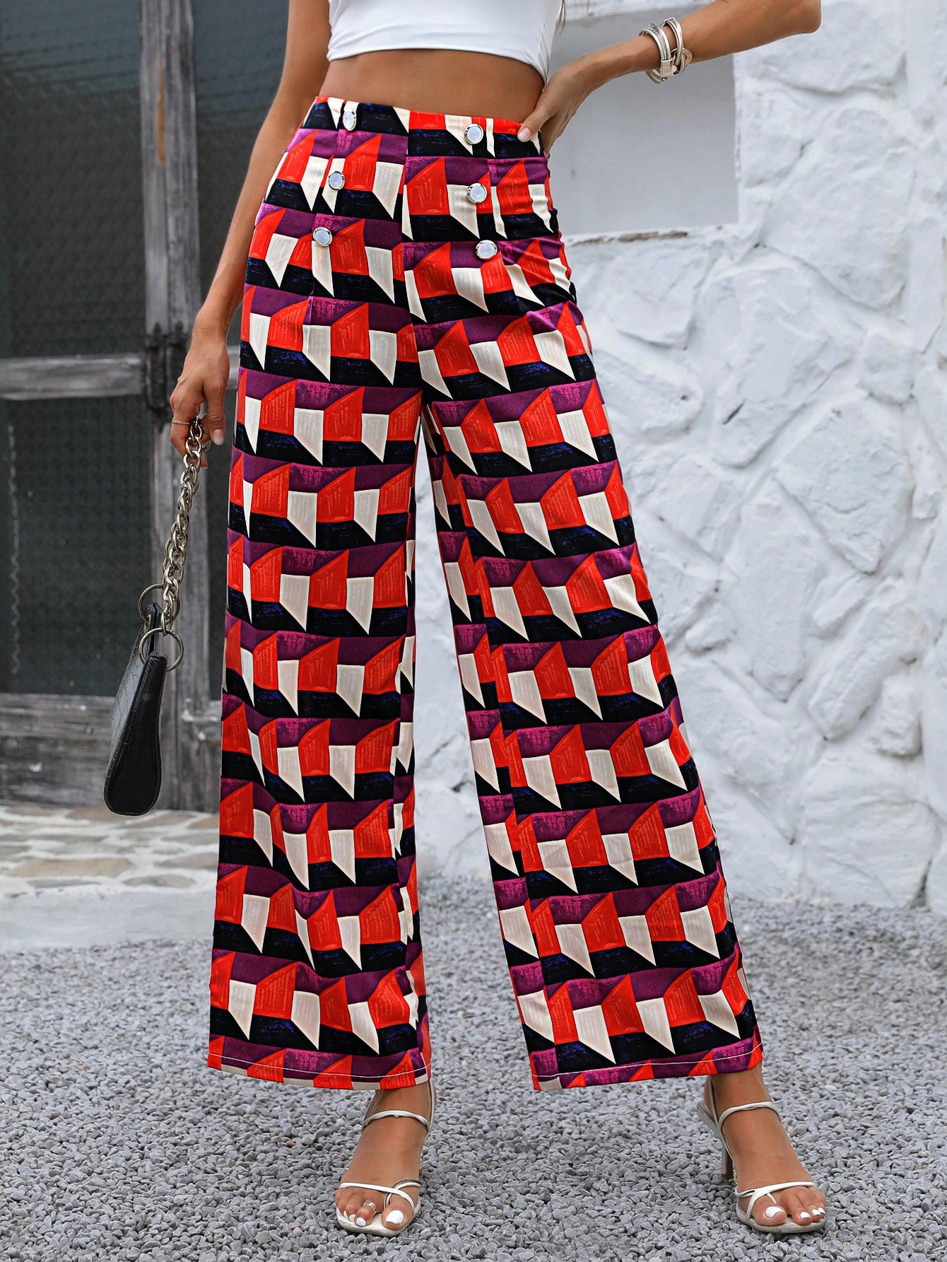 Shein Lune Geo Print Wide Leg Pants Shein Usa