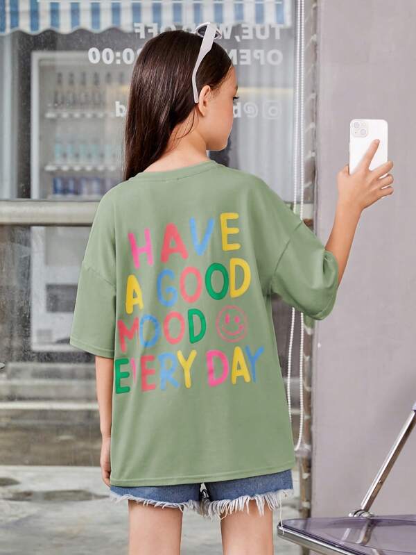 SHEIN Kids Cooltwn Tween Girl Slogan Graphic Drop Shoulder Tee | SHEIN USA