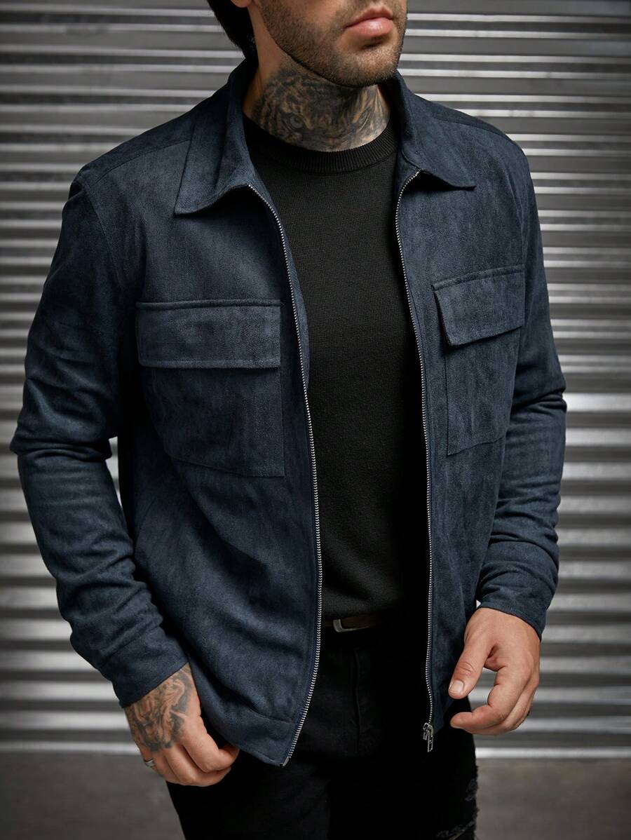 Manfinity VCAY Men Flap Pocket Zip Up Loose Jacket Without Tee | SHEIN USA