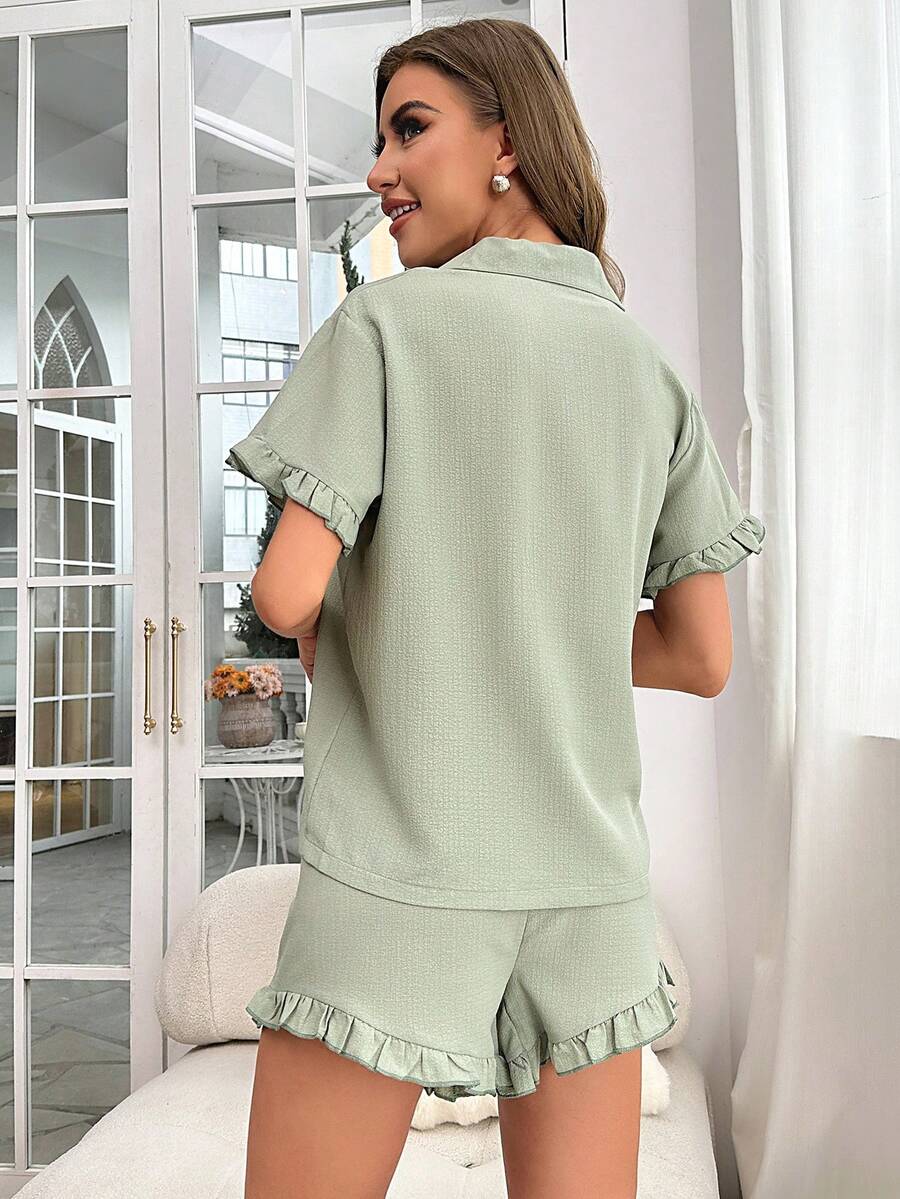 Ruffle Trim Pocket Patched PJ Set | SHEIN USA