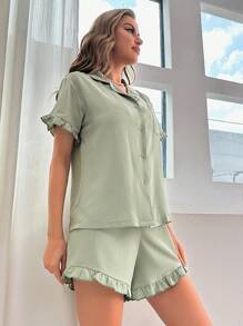 Ruffle Trim Pocket Patched PJ Set | SHEIN USA