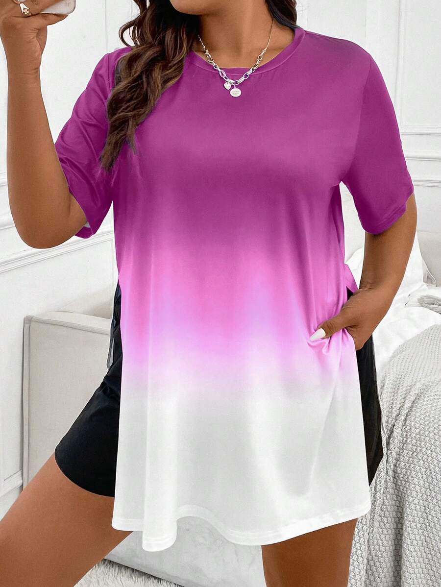 SHEIN LUNE Plus Ombre Split Hem Tee & Biker Shorts | SHEIN USA