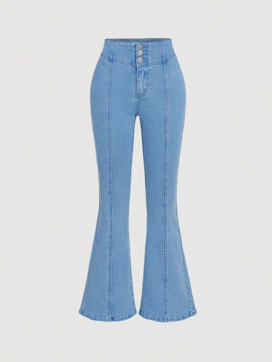 SHEIN Tienermeisje Ritssluiting Jeans met brede pijpen | SHEIN Nederland
