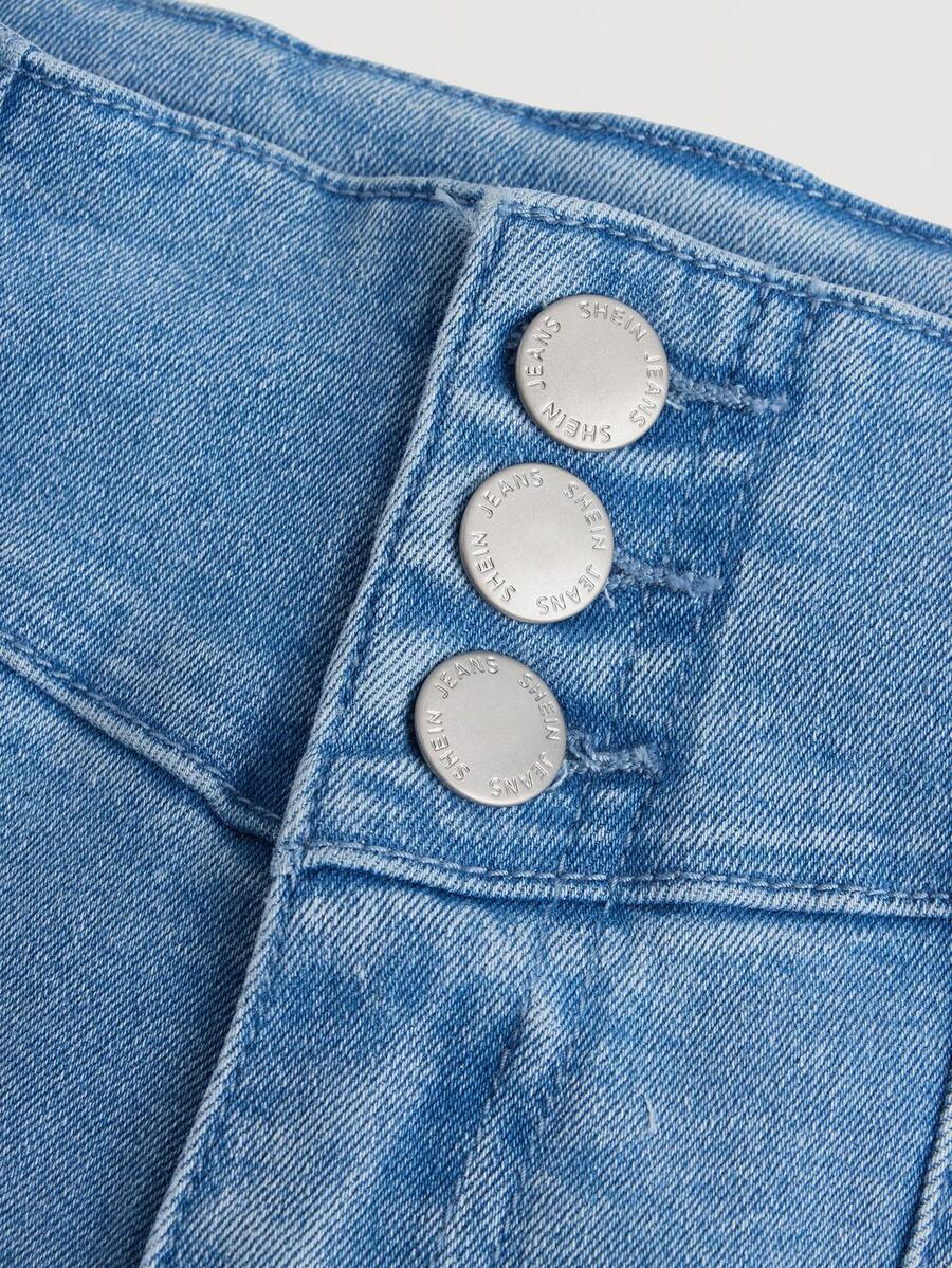 SHEIN Tienermeisje Ritssluiting Jeans met brede pijpen | SHEIN Nederland