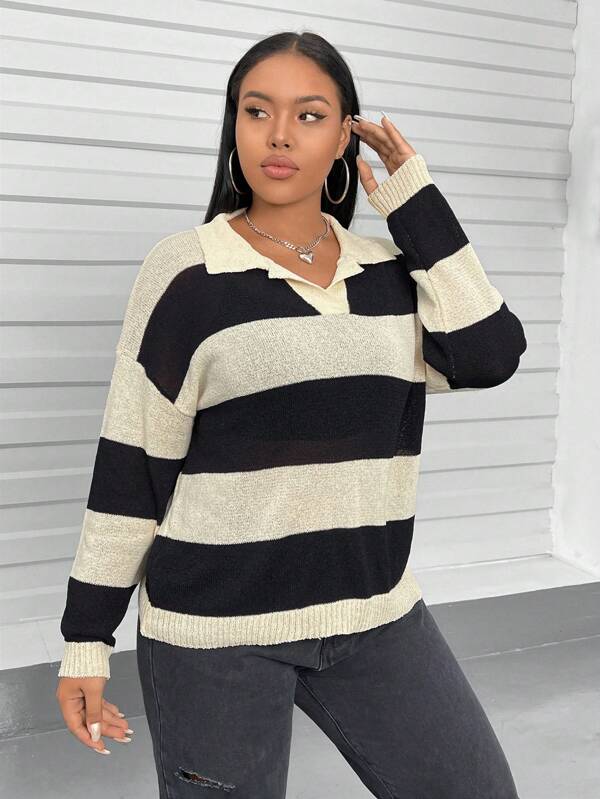 Shein Ezwear Plus Two Tone Drop Shoulder Sweater Shein Usa