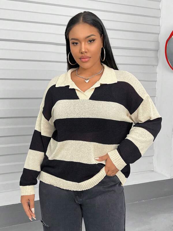Shein Ezwear Plus Two Tone Drop Shoulder Sweater Shein Usa