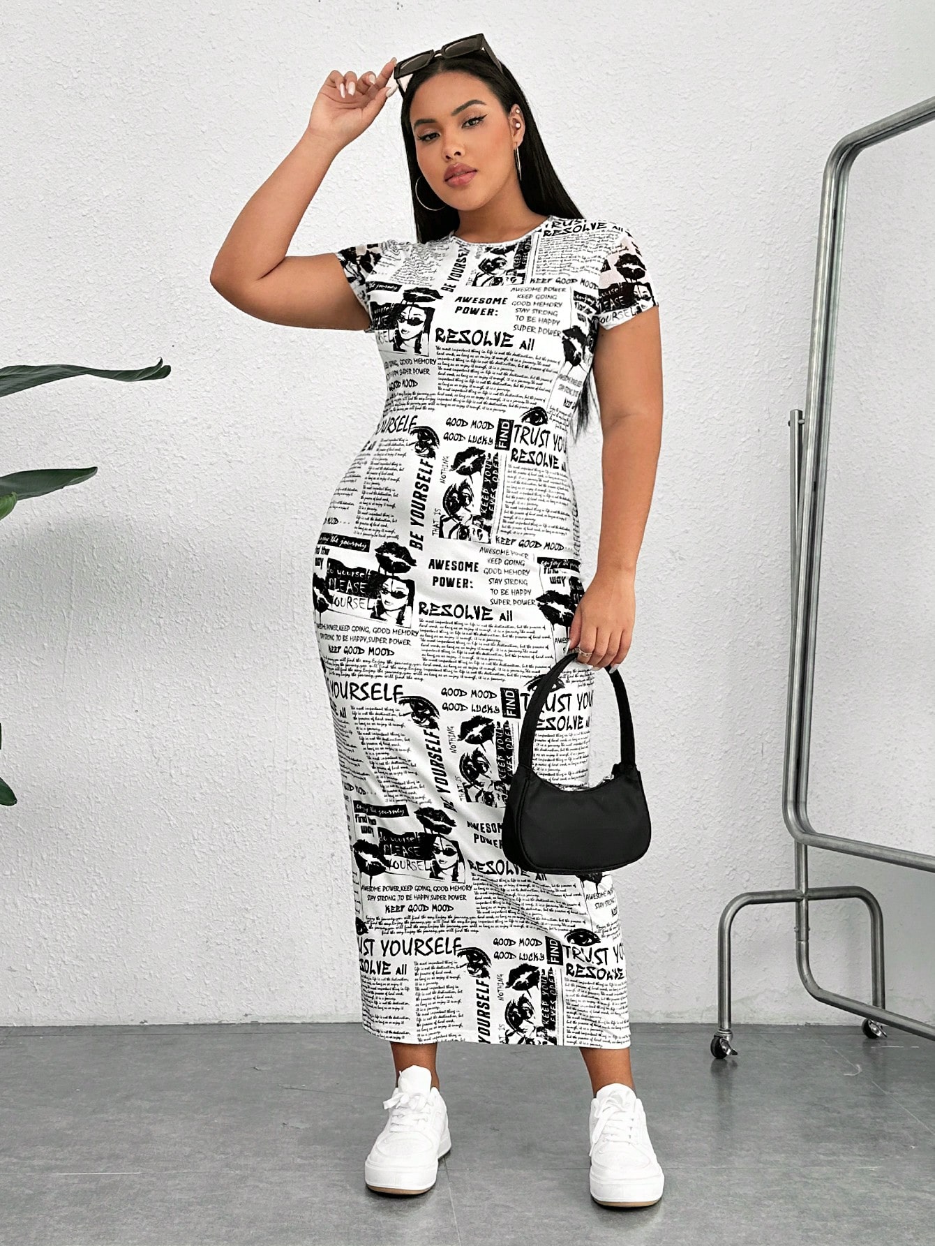 SHEIN Coolane Plus Newspaper Print Dress | SHEIN USA