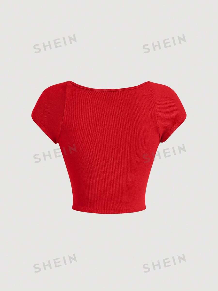 Shein Mod Sweetheart Neck Rib Knit Tee Shein Usa