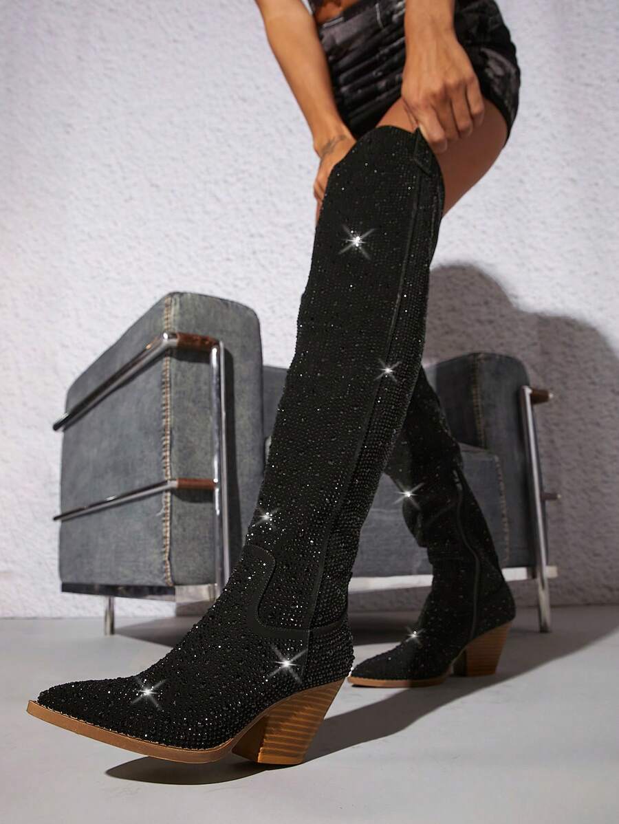 SHEIN SHUZIA Bestseller Damen Stiefel mit glitzernden Strass ...