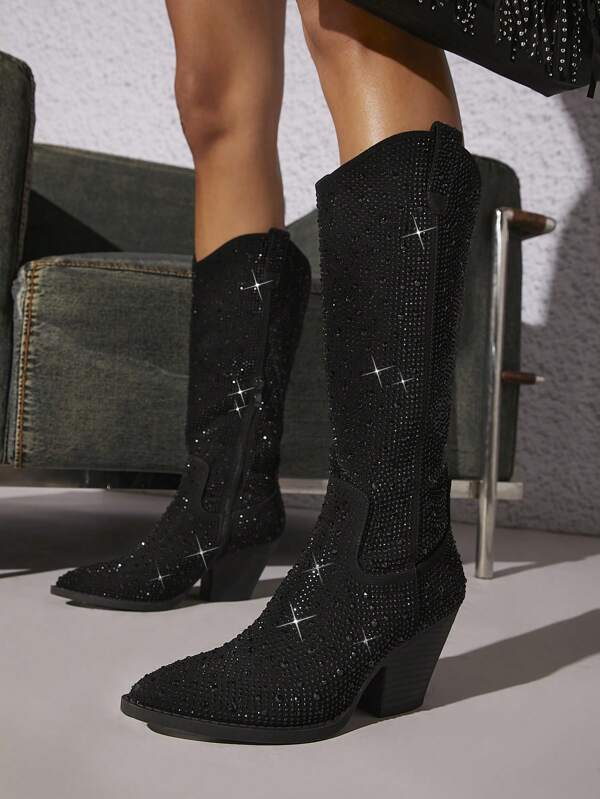 Closed Toe Rhinestone Cowboy Boots | SHEIN USA