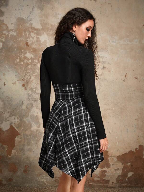 Goth Plaid Print Hanky Hem Pinafore Dress Without Tee | SHEIN UK