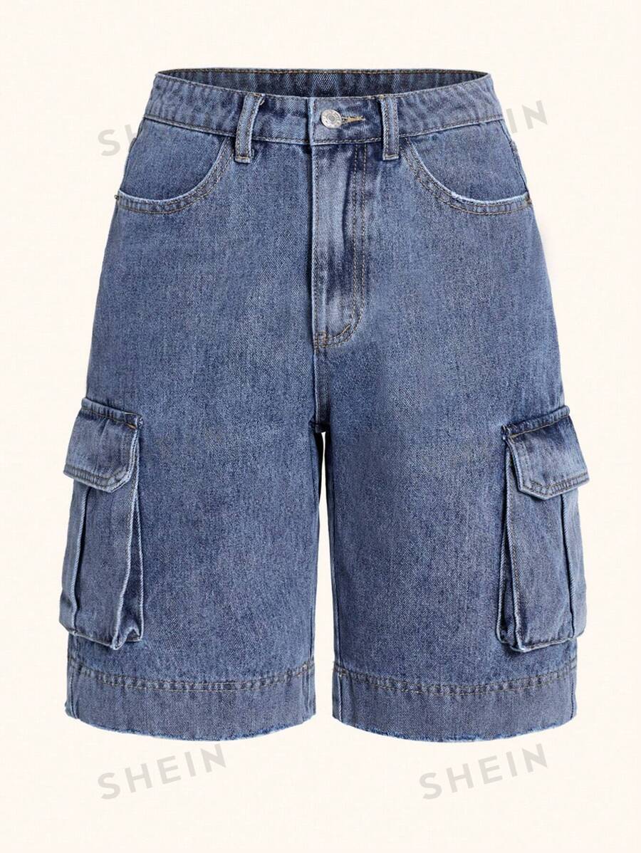 SHEIN EZwear Flap Pocket Side Denim Shorts | SHEIN USA